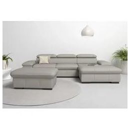 Ecksofa Home Affaire "Alberto L-Form", grau (hellgrau), B:286cm H:73cm T:174cm, Luxus-Microfaser Lederoptik (100% Polyester);Luxus-Microfaser ALTARA NUBUCK (100% Polyester);Luxus-Microfaser weich (90% Polyester, 10% Polyamid);Microfaser Antiklederoptik, Sofas, Ecksofa, mit Kopfteilverstellung, wahlweise mit Bettfunktion