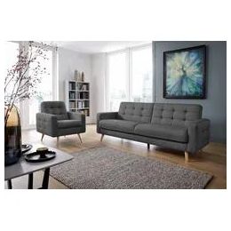 3-Sitzer exxpo - SOFA FASHION "Nappa, Schlafsofa, bequem, zeitloses Design, L-Form", grau (anthrazit), B:222cm H:87cm T:78cm, Struktur ( 100% Polyester), Sofas, tolle Detailverarbeitung, mit Bettfunktion und Bettkasten