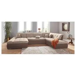 Wohnlandschaft DOMO collection "PB Moric wahlweise mit Bettfunktion und Armteilverstellung U-Form", braun (espresso, beige, braun, braun), B:353cm H:80cm T:95cm, Zierkissen: Struktur (90% Polyester, 10% Polyacryl);Microfaser PRIMABELLE (100% Polyester) / Struktur (90% Polyester, 10% Polyacryl);Kunstleder SOFTLUX / Struktur (90% Polyester, 10% Polyacryl), Sofas, Wohnlandschaft, XXL-Format B/T/H: 35