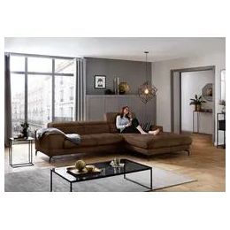 Ecksofa W.Schillig "piedroo, Designsofa mit tollem Sitzkomfort, L-Form", braun (chocolate s37), B:303cm H:70cm T:193cm, Stoff S37 (100% Polyester): Luxus-Microfaser in Lederoptik, Sofas, Ecksofa, Kopfteilverstellung, wahlweise mit Sitztiefenverstellung, Breite 303cm
