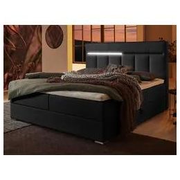 Boxbett "Tessa", schwarz, B:183cm L:213cm, Bezug Bett: Kunstleder (100% Polyurethan);Bezug Topper: Jersey (100% Polyester), ATLANTIC HOME COLLECTION, Komplettbetten, Boxspringbett, mit LED-Beleuchtung und Bettkasten, Topseller