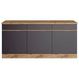 Unterschrank KOCHSTATION "KS-Riesa", grau (matt grau), B:180cm H:86cm T:60cm, Holzwerkstoff, Schr&auml;nke, Unterschrank, Breite 180 cm, MDF-Fronten