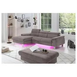 Ecksofa COTTA "Komaris L-Form, B: 244 cm", grau, B:244cm H:72cm T:166cm, Microfaser PRIMABELLE (100% Polyester);Kunstleder SOFTLUX(100%Polyurethan);Feinstruktur (100% Polyester);Kunstleder SOFTLUX/Struktur (100%Polyurethan, 90%Polyester, 10% Polyacryl), Sofas, Ecksofa, mit Kopfteilverstellung, optional Bettfunktion, Bettkasten & Licht, Topseller