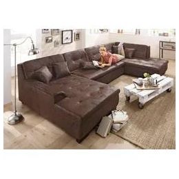 Wohnlandschaft Home Affaire "Bergen zeitlos und elegant, U-Form", braun (dunkelbraun), B:364cm H:83cm T:106cm, Sofas, Wohnlandschaft, wahlweise mit Bettfunktion