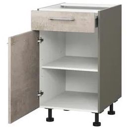 Unterschrank KOCHSTATION "KS-Trea US50", grau (betonfarben hell, anthrazit), B:50cm H:75cm T:56cm, Schr&auml;nke, Unterschrank, mit einem Auszug und einer T&uuml;r, Einlegeboden, Breite 50 cm, H&ouml;he 75 cm