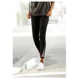 Leggings Buffalo, Damen, Gr. 36/38, N-Gr, schwarz, Single Jersey, Obermaterial: 95% Baumwolle, 5% Elasthan, unifarben mit Farbeinsatz, Basic, figurbetont normal, Hosen Leggings, mit seitlich bedrucktem Bein
