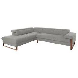 Ecksofa W.Schillig "finn, Designsofa mit tollem Sitzkomfort, bequem, L-Form", grau (steel s22), B:281cm H:71cm T:230cm, Flachgewebe S22 (100% Polyester);Stoff S37 (100% Polyester);Longlife Xtra-Leder Z59: Glattleder mit modischer Pr&auml;gung. Hautst&auml;rke 0, 9 - 1, 1 mm, Sofas, Ecksofa, German Design Award 2016, Fu&szlig;gestell Nussbaum natur, Breite 281 cm