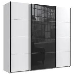 Schwebet&uuml;renschrank wimex "Norderstedt", wei&szlig; (wei&szlig;, glas schwarz), B:225cm H:210cm T:64cm, Schr&auml;nke, Schwebet&uuml;renschrank, INKLUSIVE 2 Stoffboxen und 2 zus&auml;tzliche Einlegeb&ouml;den, mit Glast&uuml;r