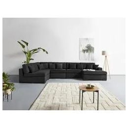 Wohnlandschaft Home Affaire "Skara U-Form", grau (anthrazit), B:390cm H:86cm T:190cm, 100% Polyester, Sofas, Wohnlandschaft, Lounge-Sofa mit Federkernpolsterung, in vielen Bezugsvarianten
