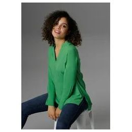 Longbluse Aniston SELECTED, Damen, Gr. 40, gr&uuml;n, Web, Obermaterial: 100% Viskose, unifarben, Basic, l&auml;ssig geschnitten lang, V-Ausschnitt, lange Manschette, Blusen Longbluse, mit extra-langen Manschetten, Topseller