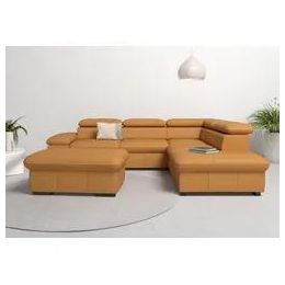 Ecksofa Home Affaire "Alberto L-Form", gelb (curry), B:272cm H:73cm T:226cm, Luxus-Microfaser Lederoptik (100% Polyester);Luxus-Microfaser weich (9)0% Polyester / 10% Polyamid;Luxus-Microfaser Vintageoptik (100% Polyester);Microfaser Antiklederoptik (100% Polyester), Sofas, Ecksofa, mit Kopfteilverstellung, wahlweise mit Bettfunktion