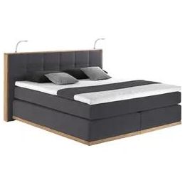 Boxspringbett Home Affaire "Vinton", grau (anthrazit), B:180cm L:213cm, Komplettbetten, Boxspringbett, aus Eiche, mit LED-Beleuchtung, verschiedene H&auml;rtegrade (auch H4)