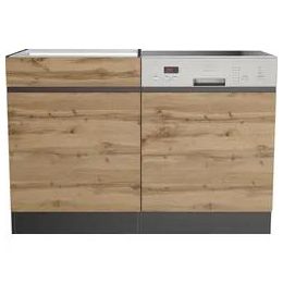 Sp&uuml;lenschrank KOCHSTATION "KS-Riesa", braun (wotaneiche), B:120cm H:82cm T:60cm, Holzwerkstoff, Schr&auml;nke, Sp&uuml;lenschrank, Breite 120 cm, MDF-Fronten