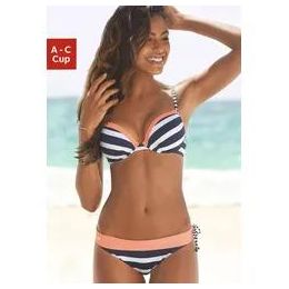 Push-Up-Bikini-Top Kangaroos "Anita", Damen, Gr. 40, Cup B, blau (marine, wei&szlig;), Microfaser, Polyamid, gestreift, kontrastfarbene Details, Bikini-Oberteile, im sportlichen Blockstreifendesign