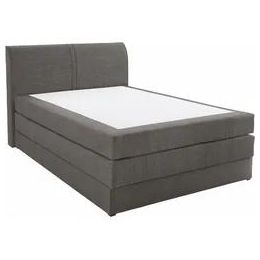 Boxspringbett Hapo, grau (anthrazit, strukturstoff), Liegefl&auml;che B/L: 140cm x 200cm, kein H&auml;rtegrad, Bonnell-Federkernmatratze, Kopfteil, seitliche Unterbox und Obermatratze sind mit pflegeleichtem Feinstrukturstoff in Leinenoptik (100% Polyester) oder Kunstleder bezogen;Die Oberseite der Unterfederung und die Ober- und Unterseite der Obermatratze sind jeweils mit einem rutschhemmenden Stoff aus 1