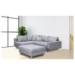 Ecksofa Collection AB "Cannes L-Form", grau (hellgrau), B:215cm T:184cm, 100% Polyester, Sofas, Ecksofa, mit Hocker, inkl. Schlaffunktion