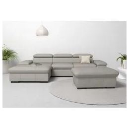 Ecksofa Home Affaire "Alberto L-Form", grau (hellgrau), B:286cm H:73cm T:174cm, Luxus-Microfaser Lederoptik (100% Polyester);Luxus-Microfaser ALTARA NUBUCK (100% Polyester);Luxus-Microfaser weich (90% Polyester, 10% Polyamid);Microfaser Antiklederoptik, Sofas, Ecksofa, mit Kopfteilverstellung, wahlweise mit Bettfunktion