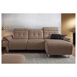Ecksofa Home Affaire "Manhattan L-Form", beige (dunkelbeige), B:270cm H:102cm T:168cm, Kunstleder SOFTLUX;Flachgewebe (100% Polyester);Struktur (100% Polyester), Sofas, Ecksofa, 2 Sitze mit elektrischer Relaxfunktion, verstellbare Armlehnen