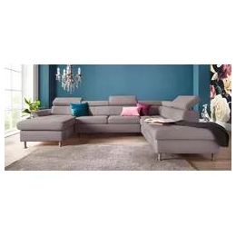 Wohnlandschaft exxpo - SOFA FASHION "Maretto, bequem und komfortabel, viel Platz, Breite 330cm, U-Form", grau (argent), B:330cm H:96cm T:230cm, Luxus-Microfaser Vintageoptik (100% Polyester);Webstoff, Sofas, Wohnlandschaft, inkl. Kopfteilverstellung f&uuml;r mehr Sitzkomfort, wahlweise Bettfunktion