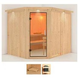 Sauna Karibu "Marit", beige (naturbelassen), ohne Ofen, (ohne Ofen), Saunen, ohne Ofen