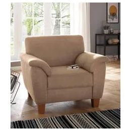 Sessel Home Affaire "Alta", braun, B:101cm H:87cm T:88cm, Struktur ( 100% Polyester);Struktur fein ( 100% Polyester);Luxus-Microfaser (100% Polyester), Sessel, Sessel, mit Federkern und Kontrastnaht, F&uuml;&szlig;e Buche eichefarben