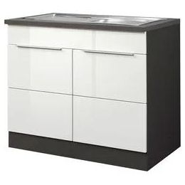 Sp&uuml;lenschrank KOCHSTATION "KS-Brindisi", wei&szlig; (wei&szlig; hochglanz, grafit), B:100cm H:85cm T:60cm, Holzwerkstoff, MDF, Schr&auml;nke, Sp&uuml;lenschrank, 100 cm breit, inklusive Einbausp&uuml;le