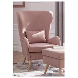 Sessel Home Affaire "Salla auch in Fellimitat und Feincord, viele Bezugsarten, Ohrensessel", rosa (ros&eacute;), B:78cm H:118cm T:94cm, Struktur fein (100% Polyester), Sessel, Sessel, wahlweise mit oder ohne Hocker; gro&szlig;er Sessel: Ma&szlig;e B/T/H: 78/94/118cm
