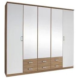 Kleiderschrank Rauch "Schrank Dreht&uuml;renschrank Garderobe Ankleide Schlafzimmerschrank GANDRA", wei&szlig; (struktureichefarben hell, wei&szlig;), B:226cm H:212cm T:54cm, Holzwerkstoff, Schr&auml;nke, Kleiderschrank, mit Oberkranz und voll aufgelegtem Spiegel MADE IN GERMANY