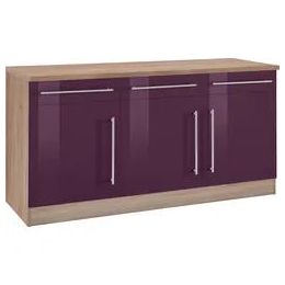 Unterschrank KOCHSTATION "KS-Samos", lila (aubergine hochglanz), B:150cm H:85cm T:60cm, Holzwerkstoff, Schr&auml;nke, Unterschrank, Breite 150 cm