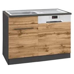 Sp&uuml;lenschrank KOCHSTATION "KS-Tulsa", braun (wotaneiche), B:110cm H:85cm T:60cm, Schr&auml;nke, Sp&uuml;lenschrank, 110 cm breit, inkl. T&uuml;r/Sockel f&uuml;r Einbaugeschirrsp&uuml;ler, Metallgriff