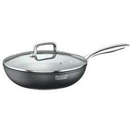 Pinti Inox Wok PINTINOX "ST1", grau (schwarz, edelstahlfarben), H:7,3cm &Oslash;:28cm, Pfannen, Wok, 3-lagige Antihaftbeschichtung, inkl. Glasdeckel, &Oslash; 28 cm, Induktion