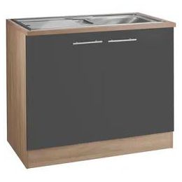 Sp&uuml;lenschrank Optifit "Kalmar", grau (anthrazit), B:100cm H:85cm T:60cm, Schr&auml;nke, Sp&uuml;lenschrank, Breite 100 cm