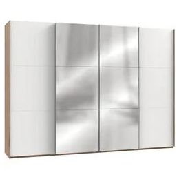 Schwebet&uuml;renschrank wimex "Level by fresh to go", wei&szlig; (plankeneichefarben, wei&szlig;), B:300cm H:216cm T:65cm, Schr&auml;nke, Schwebet&uuml;renschrank, mit Synchron&ouml;ffnung