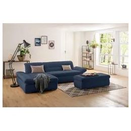 Ecksofa Home Affaire "Avesa L-Form", blau (dunkelblau), B:300cm H:80cm T:172cm, 100% Polyester, Sofas, Ecksofa, Wahlweise mit Armteilvertsellung und Bettfunktion, B/T/H: 300/172/80cm
