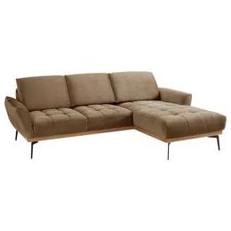 Ecksofa exxpo - SOFA FASHION "Palic, inkl. R&uuml;ckenverstellung, bequem, elegant, Breite 245cm, L-Form", braun (goldbraun), B:245cm H:87cm T:185cm, Webstoff Premium: 67% Polyester, 33% Baumwolle;Webstoff: 100% Polyester;Velours: 100% Polyester, Sofas, Ecksofa, vom Sofa zum Hochlehner. Hohe F&uuml;&szlig;e und Holzblende als Designmerkmal