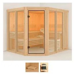 Sauna Karibu "Anike 3", beige (naturbelassen), ohne Ofen, (ohne Ofen), Saunen, ohne Ofen
