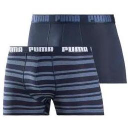 Boxershorts Puma "Puma MEN EVERYDAY PLACED LOGO BOXERS", Herren, Gr. M, blau (blau, gestreift, navy, uni), Jersey, Obermaterial: 95% Baumwolle, 5% Elasthan, bedruckt, gestreift, unifarben mit Farbeinsatz, normal, Unterhosen, mit Logo Webbund