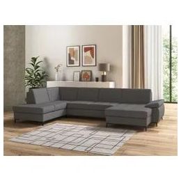 Wohnlandschaft DOMO collection "Capelo, komfortabel, klare Linien zeichnen dieses Design aus, U-Form", grau (dunkelgrau), B:348cm H:84cm T:204cm, 100% Polyester, Sofas, Wohnlandschaft, mit Armteilverstellung, wahlweise mit Bettfunktion, Federkern