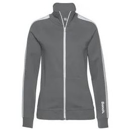 Sweatjacke BENCH. LOUNGEWEAR, Damen, Gr. 40/42, grau (stone, wei&szlig;), Jersey, Obermaterial: 60% Baumwolle, 40% Polyester, unifarben mit Farbeinsatz, bequem h&uuml;ftbedeckend, ohne Ausschnitt, Raglan&auml;rmel Rippb&uuml;ndchen, Sweatjacken Sweatjacke, mit Seitenstreifen und Stehkragen, Loungewear
