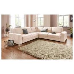 Sit & More Ecksofa SIT & MORE "Santorini L-Form", beige (creme), B:276cm H:82cm T:271cm, Struktur (100% Polyester);Struktur fein (95% Polyester, 5% Polyamid), Sofas, Ecksofa, mit Federkern und Sitztiefenverstellung, wahlweise mit Bettfunktion