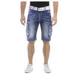 Cipo & Baxx Jeansshorts CIPO & BAXX, Herren, Gr. 36, N-Gr, blau, Denim/Jeans, Obermaterial: 98% Baumwolle, 2% Elasthan, Abriebeffekte, Destroyed-Effekte, normal kniebedeckend, Jeans Jeansshorts, in Denim, mit Cargotaschen