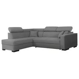 Ecksofa Home Affaire "Tulio L-Form", grau (ash), B:267cm H:95cm T:198cm, Struktur fein (100% Polyester);Struktur (100% Polyester);Samtstruktur (100% Polyester), Sofas, Ecksofa, wahlweise mit Bettfunktion und Bettkasten, incl. 3 Zierkissen