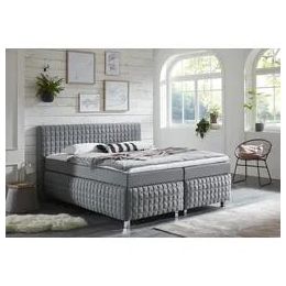 Boxspringbett, grau, B:195cm L:210cm, Bezug Bett: Feinstruktur 100% Polyester;Matratze: Bonnellfederkern mit Bezug 100% Polyester;Topper: Komfortschaum mit Bezug 100% Polyester, Westfalia Schlafkomfort, Komplettbetten, Boxspringbett, mit Topper