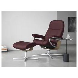 Relaxsessel stressless "Consul", rot (bordeaux batick), B:82cm H:102cm T:72cm, Leder BATICK: BATICK ist ein leicht korrigiertes, durchgef&auml;rbtes und genarbtes M&ouml;belleder, bei dem die meisten Unebenheiten und Spuren in der Regel entfernt wurden., Sessel, Relaxsessel, mit Hocker, mit Cross Base, Gr&ouml;&szlig;e S, M & L, Holzakzent Eiche