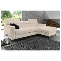 Ecksofa COTTA "Sammy L-Form", beige (creme), B:226cm H:92cm T:105cm, Microfaser PRIMABELLE (100% Polyester);NaturLEDER in Sitz und R&uuml;cken/Kunstleder im Korpus;NaturLEDER (echtes Rindsleder), R&uuml;ckseite mit Spannstoff bezogen, Sofas, Ecksofa, mit Kopfteilverstellung, wahlweise mit Bettfunktion
