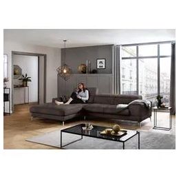 Ecksofa W.Schillig "piedroo, Designsofa mit tollem Sitzkomfort, bequem und elegant, L-Form", braun (mocca s37), B:303cm H:70cm T:193cm, Stoff S37 (100% Polyester): Luxus-Microfaser in Lederoptik, Sofas, Ecksofa, Kopfteilverstellung, wahlweise mit Sitztiefenverstellung, Breite 303cm