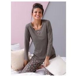 Schlafanzug, Damen, Gr. 52/54, braun (braun, bedruckt), 100% Baumwolle, Homewear-Sets Schlafanzug