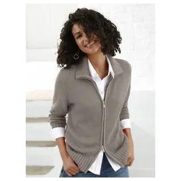 Strickjacke Casual Looks, Damen, Gr. 38, grau (taupe, meliert), 50% Baumwolle, 50% Polyacryl, unifarben, figurumspielend, Strickjacken Strickjacke