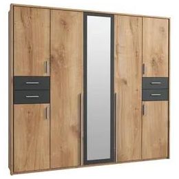 Dreht&uuml;renschrank wimex "Vegas", grau (plankeneichefb, graphit, griffe alu), B:228cm H:210cm T:58cm, Holzwerkstoff, Schr&auml;nke, Dreht&uuml;renschrank, inklusive Passepartout-Rahmen, mit Spiegelt&uuml;ren und Schubladen