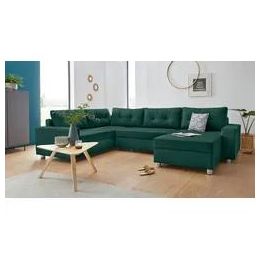 Wohnlandschaft Collection AB "Paris U-Form, B: 310 cm", gr&uuml;n, B:310cm T:212cm, Samtoptik (100% Polyester), Sofas, Wohnlandschaft, 1 Zierkissen & Federkern, optional Bettfunktion & Bettkasten